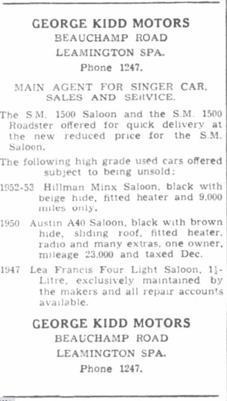 George Kidd Motors – Leamington Spa | Motoring History of Leamington ...